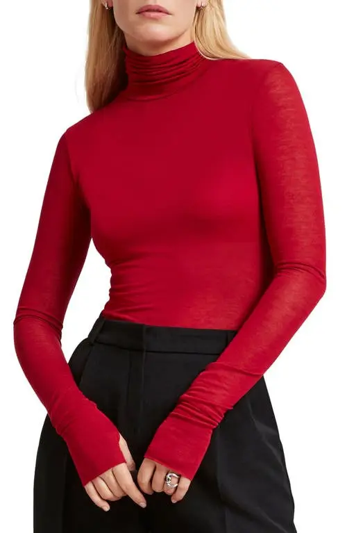 MARCELLA Eloise Turtleneck Semisheer Jersey Top - Red