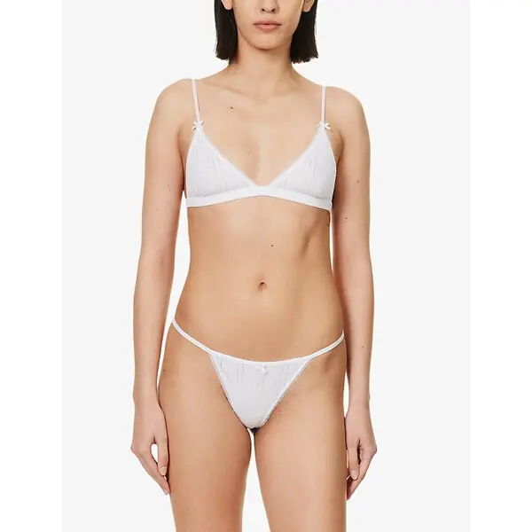 COU COU Pointelle Mid-rise Cotton Thong - 001 White