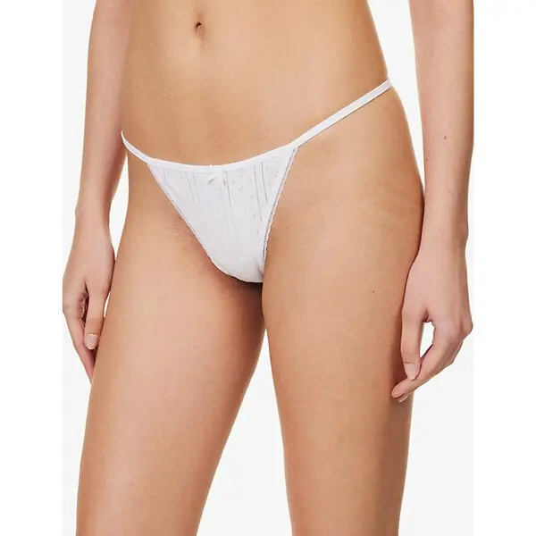 COU COU Pointelle Mid-rise Cotton Thong - 001 White