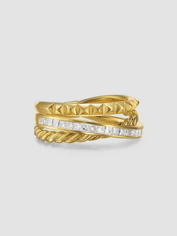 David Yurman Crossover Trio Three Row Ring In 18k Yellow Gold