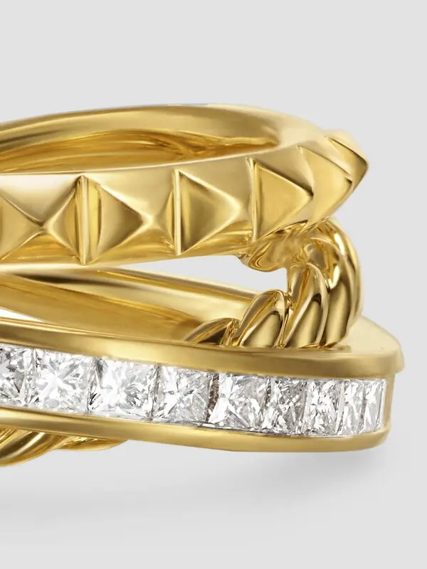 David Yurman Crossover Trio Three Row Ring In 18k Yellow Gold