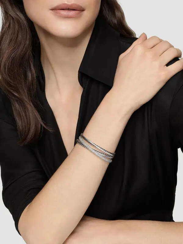 David Yurman Pavé Crossover Three Row Cuff Bracelet In Sterling