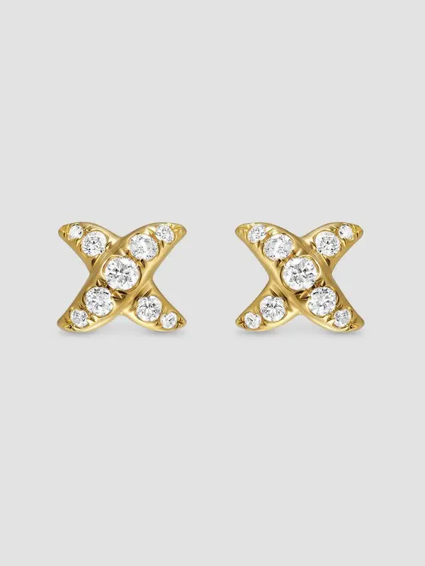 David Yurman Crossover X Stud Earrings In 18k Yellow Gold With Diamonds, 6mm - Diamond