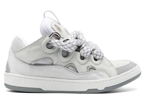LANVIN Leather Curb Sneakers With Snake Laces - White/grey