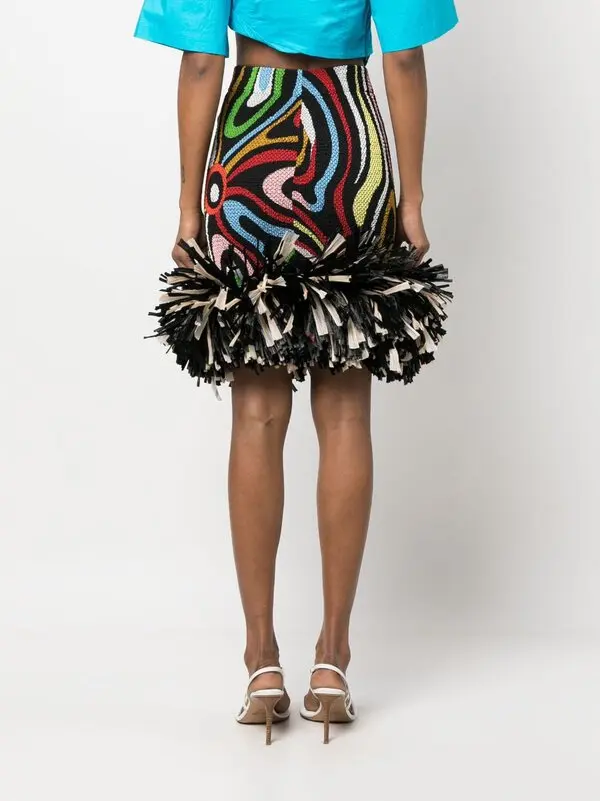 Emilio Pucci Marmo-Print Fringed-Edge Skirt - Black | Editorialist