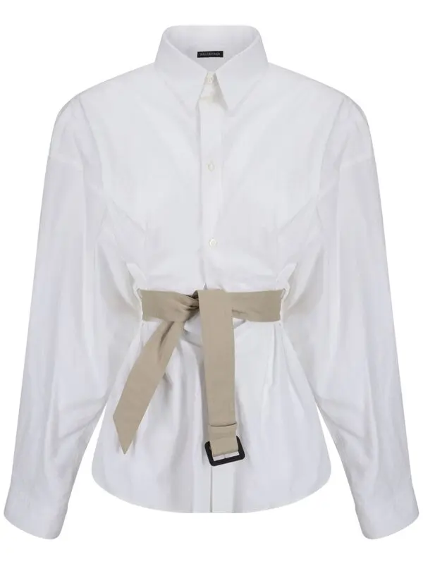 Balenciaga Belted Cotton Shirt - White