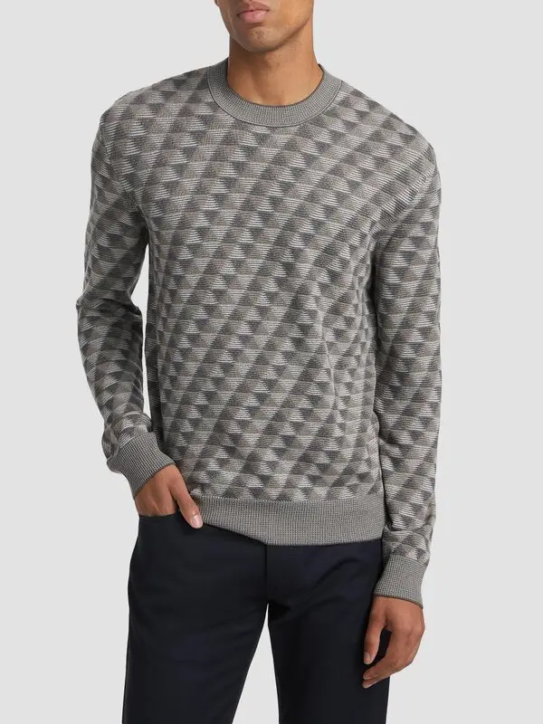 Giorgio Armani Geo Print Crewneck Sweater - Grey