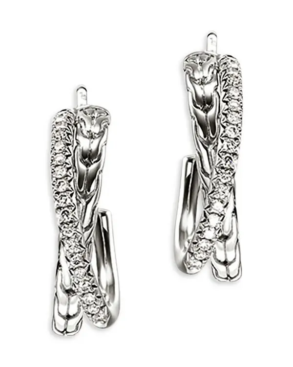 John Hardy Sterling Diamond Pave Crossover Earrings - Silver