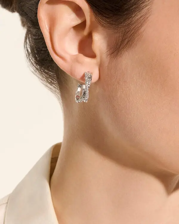 John Hardy Sterling Diamond Pave Crossover Earrings - Silver
