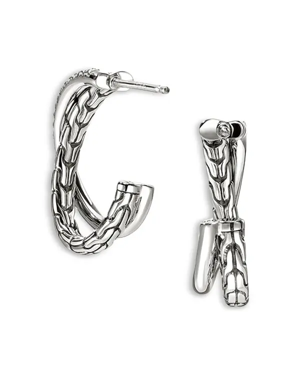 John Hardy Sterling Diamond Pave Crossover Earrings - Silver