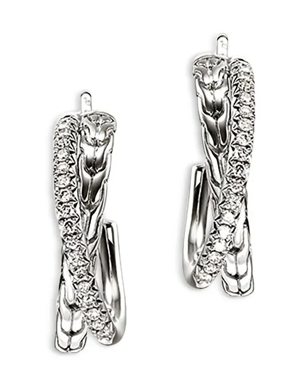 John Hardy Sterling Diamond Pave Crossover Earrings - Silver