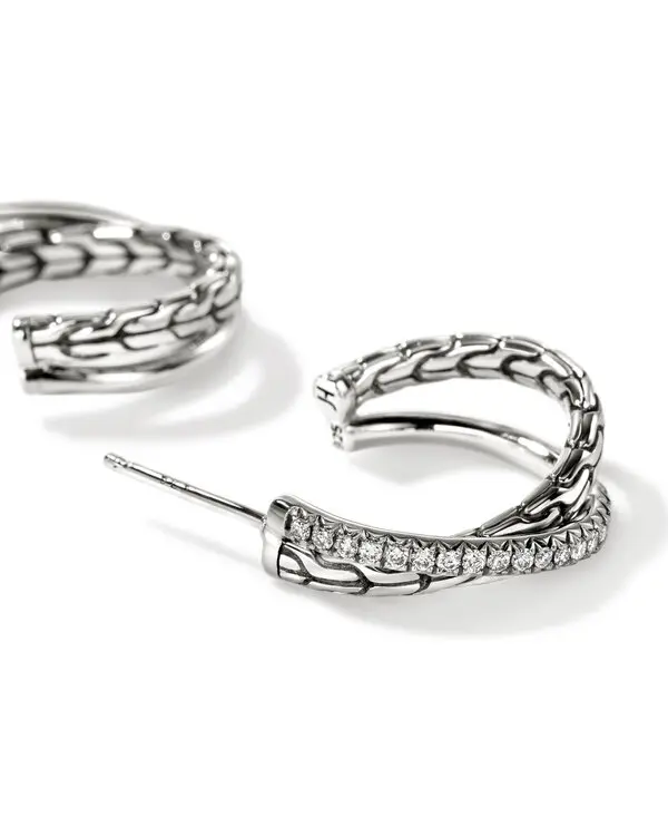 John Hardy Sterling Diamond Pave Crossover Earrings - Silver
