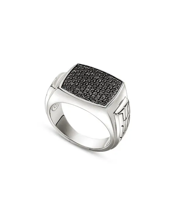 John Hardy Sterling Silver Signet Ring With Black Sapphire Pave - Black/silver