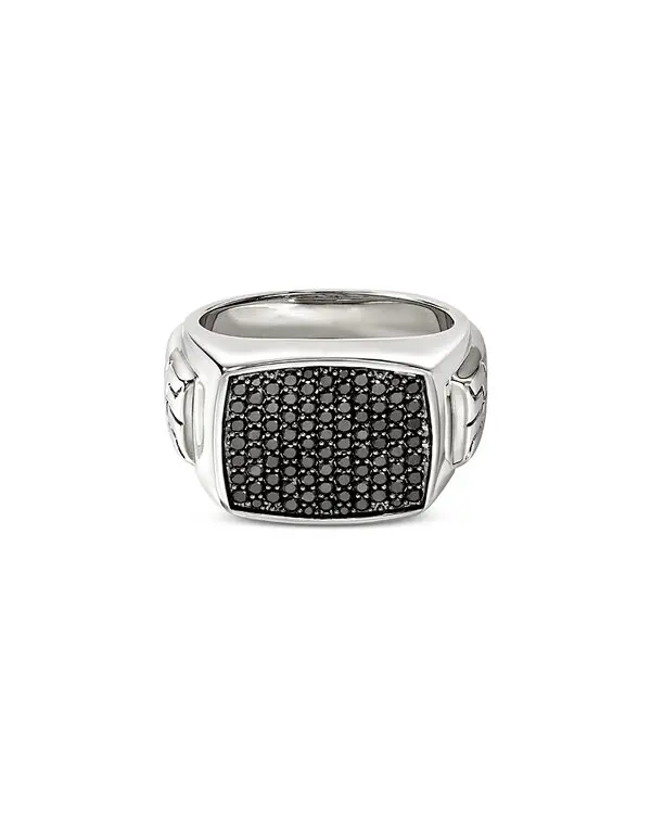 John Hardy Sterling Signet Ring With Black Sapphire Pave - Silver