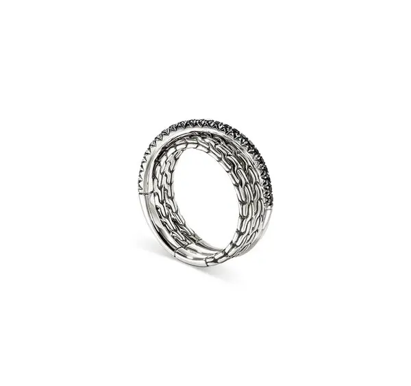 John Hardy Sterling Silver Black Sapphire Pave Crossover Ring - Black/silver