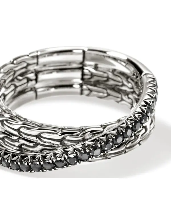 John Hardy Sterling Silver Black Sapphire Pave Crossover Ring - Black/silver