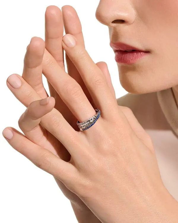 John Hardy Essentials Blue Sapphire Pave Crossover Ring - Silver