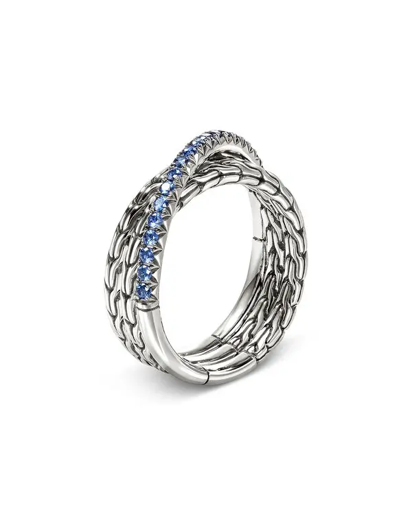John Hardy Essentials Blue Sapphire Pave Crossover Ring - Silver