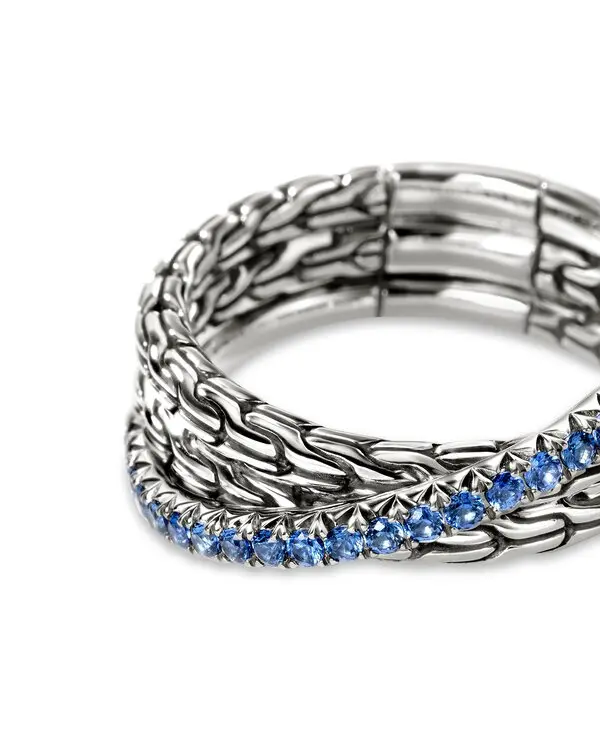 John Hardy Essentials Blue Sapphire Pave Crossover Ring - Silver