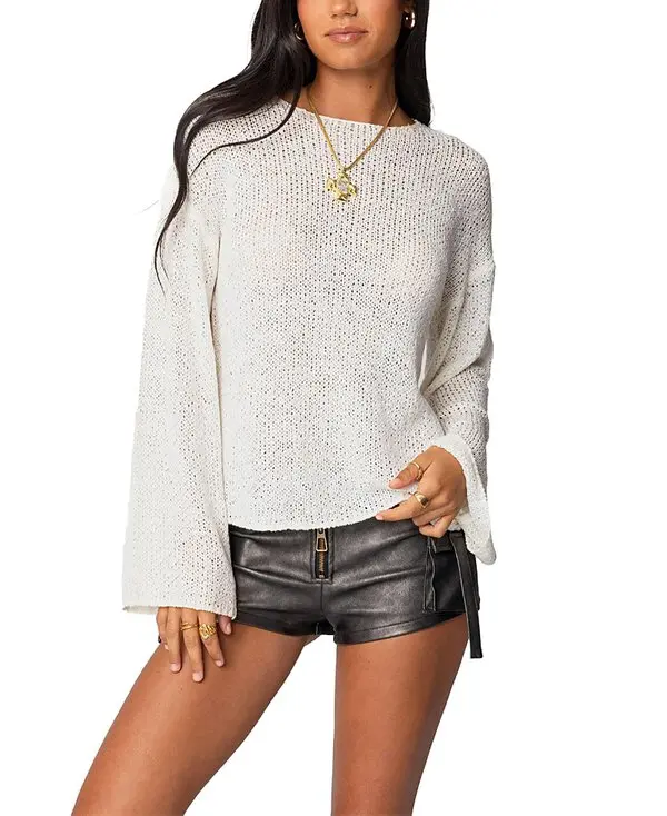 EDIKTED Drop Shoulder Light Knit Sweater - White