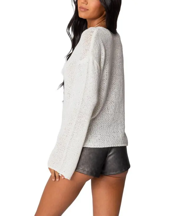EDIKTED Drop Shoulder Light Knit Sweater - White