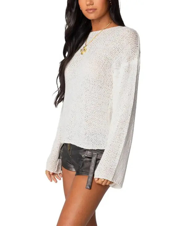 EDIKTED Drop Shoulder Light Knit Sweater - White