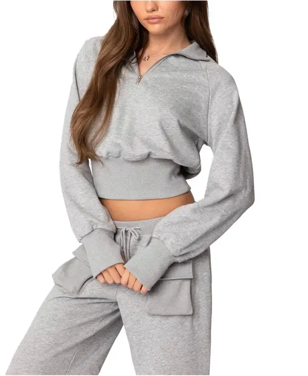 EDIKTED Bailey French Terry Quarter Zip Top