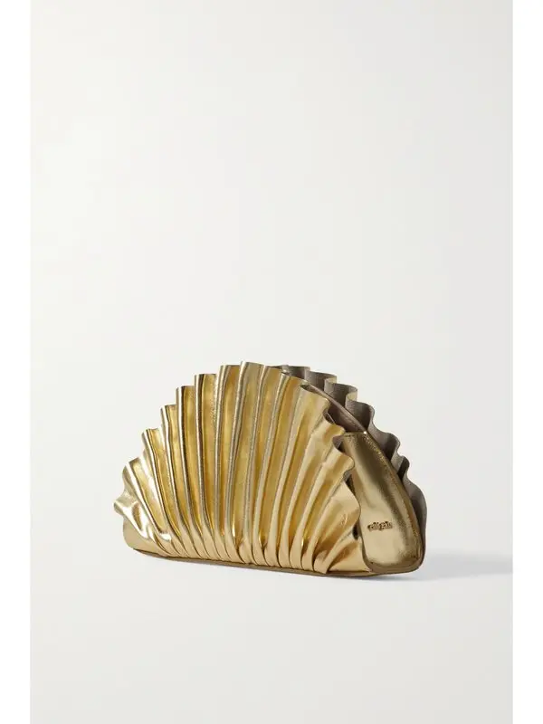 Cult Gaia Nala Ruched Leather Clutch - Gold