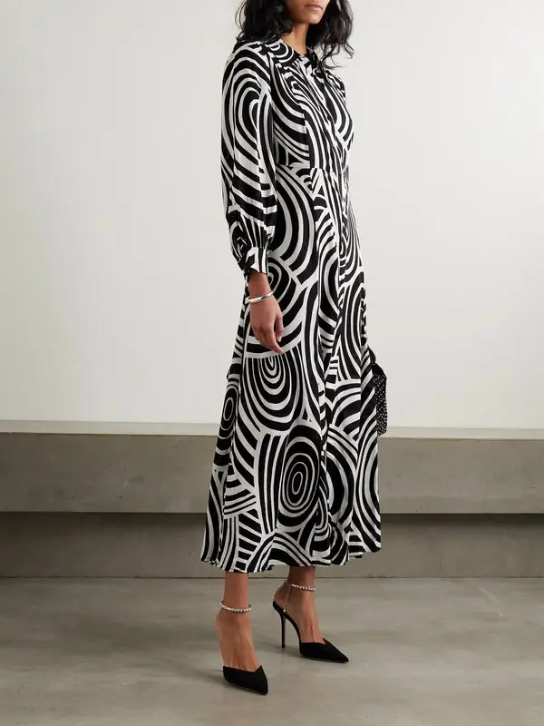 Rixo Maddison Printed Voile Midi Shirt Dress
