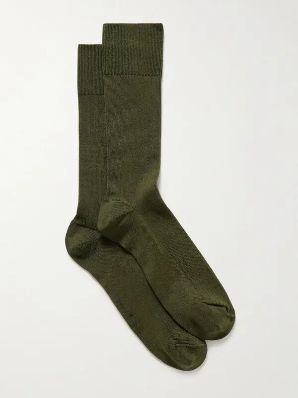 CDLP Set Of Six Ribbed Cotton-blend Socks - Green