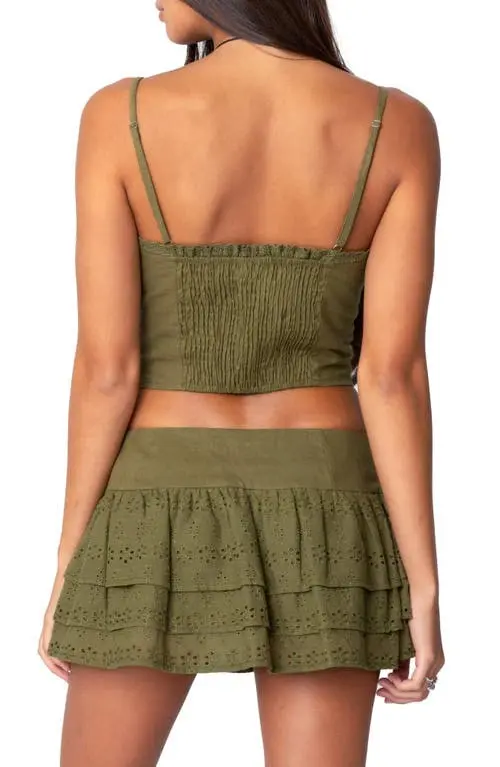 EDIKTED Fluer Embroidered Linen & Cotton Crop Top