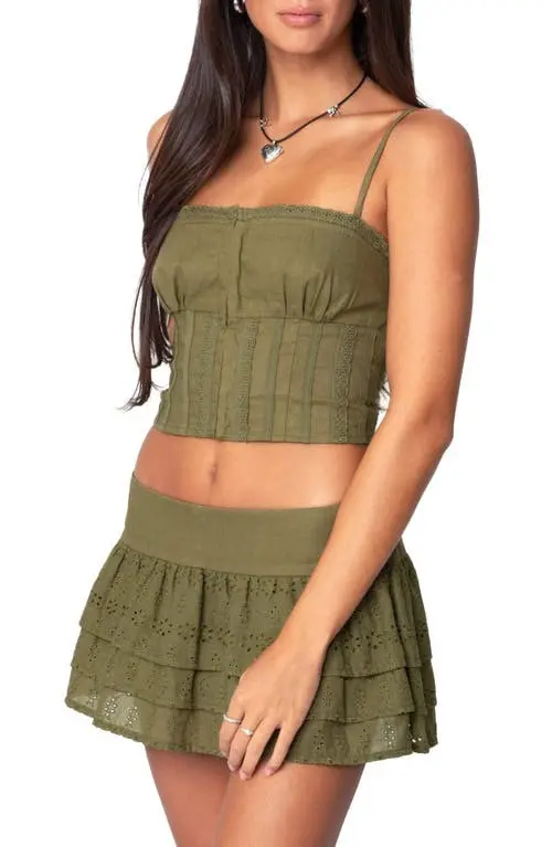 EDIKTED Fluer Embroidered Linen & Cotton Crop Top