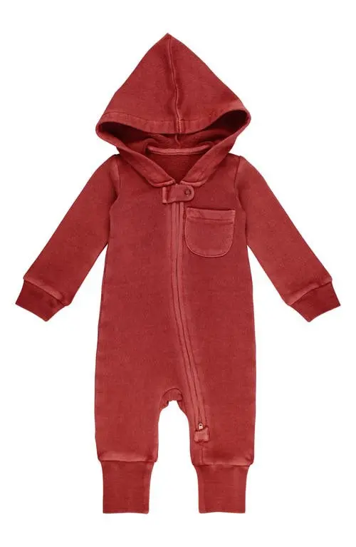 L'OVEDBABY Hooded Organic Cotton Zip Romper - Cherry