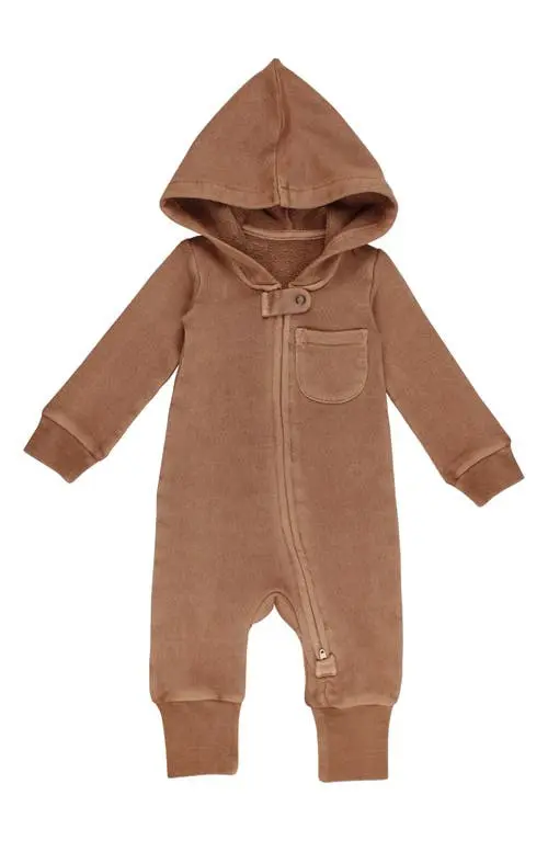 L'OVEDBABY Hooded Organic Cotton Zip Romper - Latte