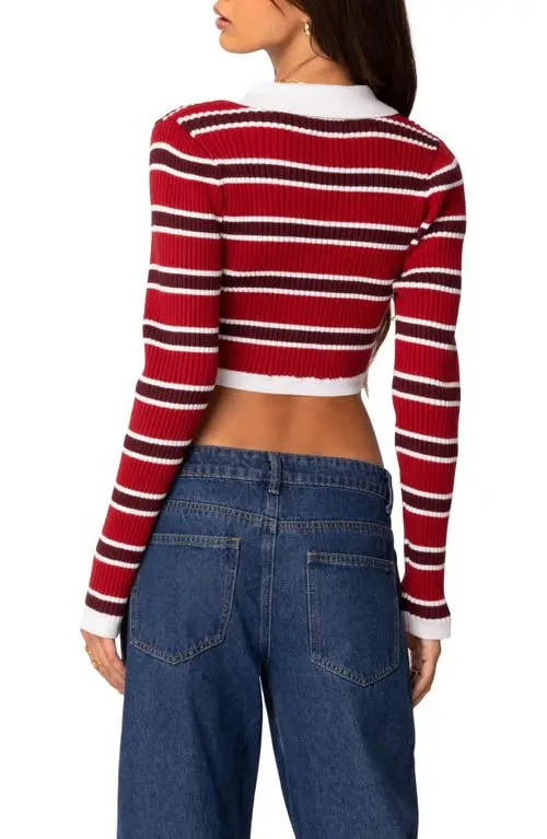 EDIKTED Stripey Collar Ribbed Crop Top