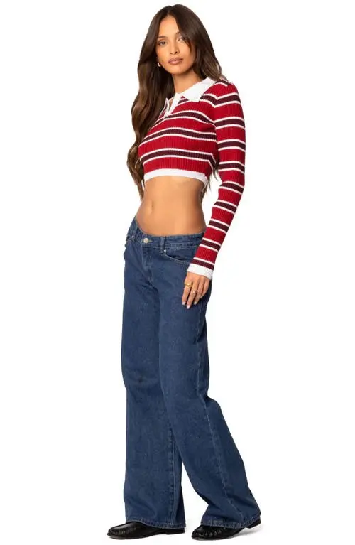 EDIKTED Stripey Collar Ribbed Crop Top