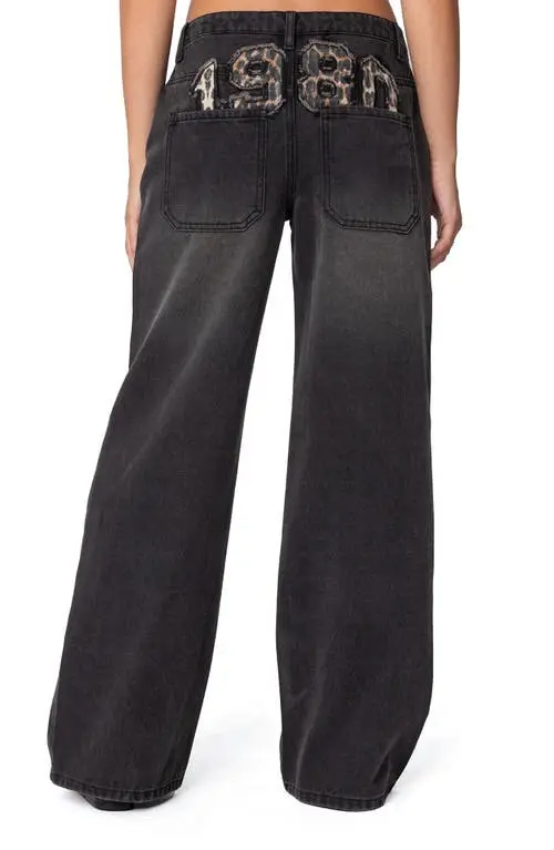 EDIKTED 1980 Patch Wide Leg Jeans