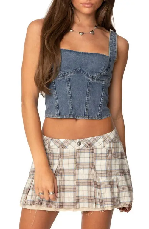EDIKTED Pollie Denim Bustier Crop Top