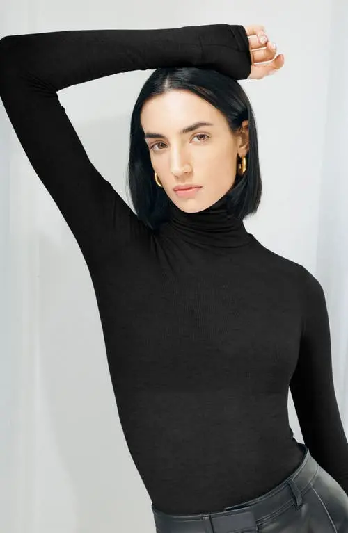 MARCELLA Eloise Semisheer Jersey Turtleneck Top - Black