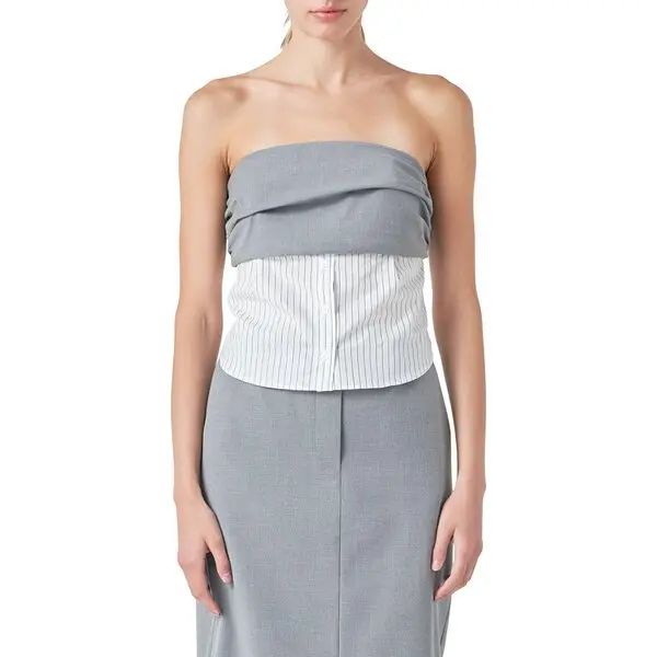 GREY LAB Strapless Mixed Media Top