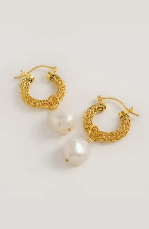 FREYA ROSE Weave Mini Hoop Earrings With Baroque Pearl