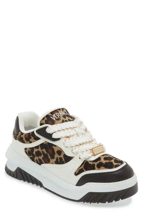 Versace Odissea Leopard Print Calf Hair Sneakers