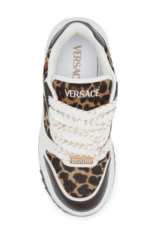 Versace Odissea Leopard Print Calf Hair Sneakers