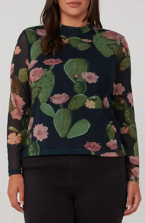 ESTELLE Mezzanine Cactus Print Mesh Top