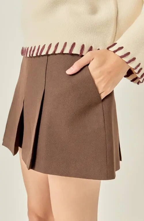 English Factory Pleated Twill Skort - Chocolate