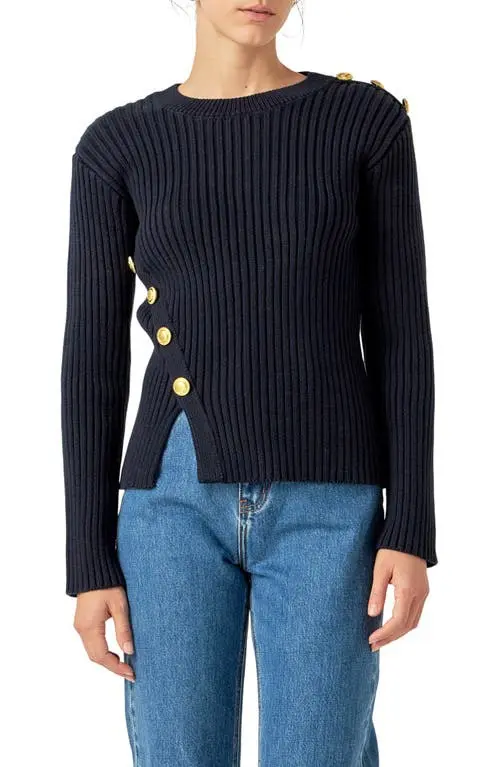 English Factory Button Detail Ribbed Sweater