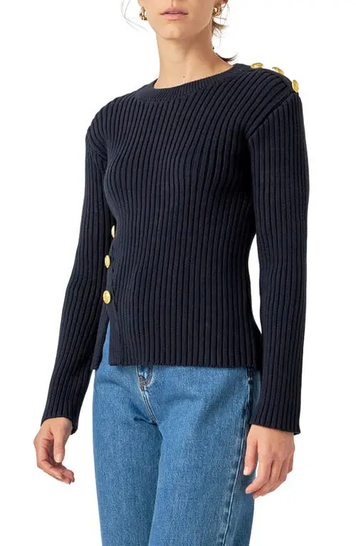 English Factory Button Detail Ribbed Sweater