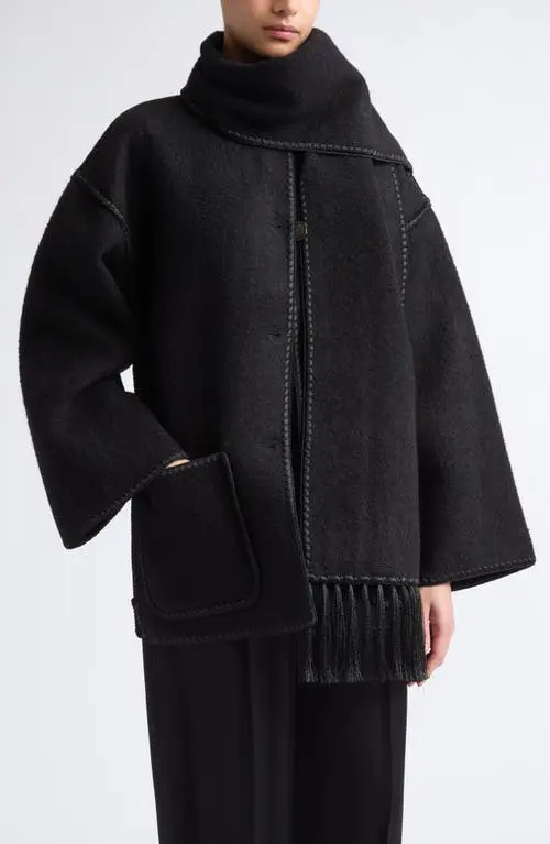 TOTEME Chain Stitch Wool Blend Scarf Jacket - Black