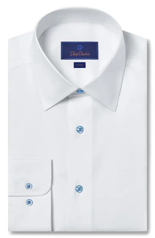 David Donahue Trim Fit Solid Cotton Dress Shirt - White