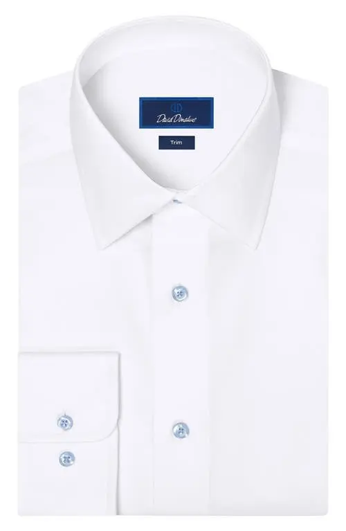 David Donahue Trim Fit Solid Cotton Dress Shirt - White